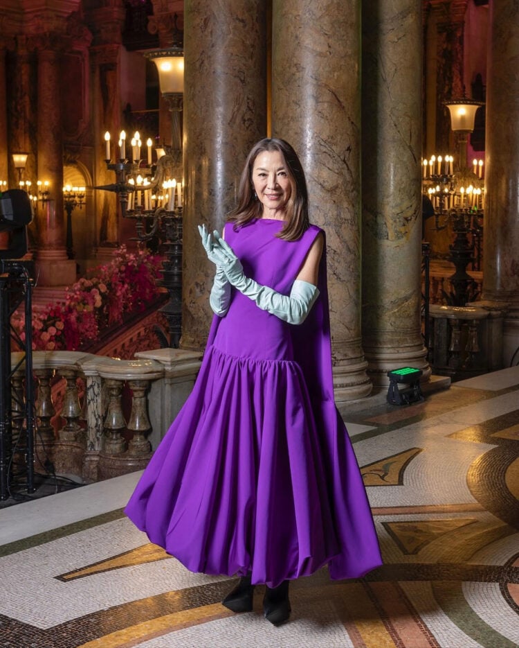 Michelle Yeoh Violet Elegance For ‘Wicked: For Good’ Photocall