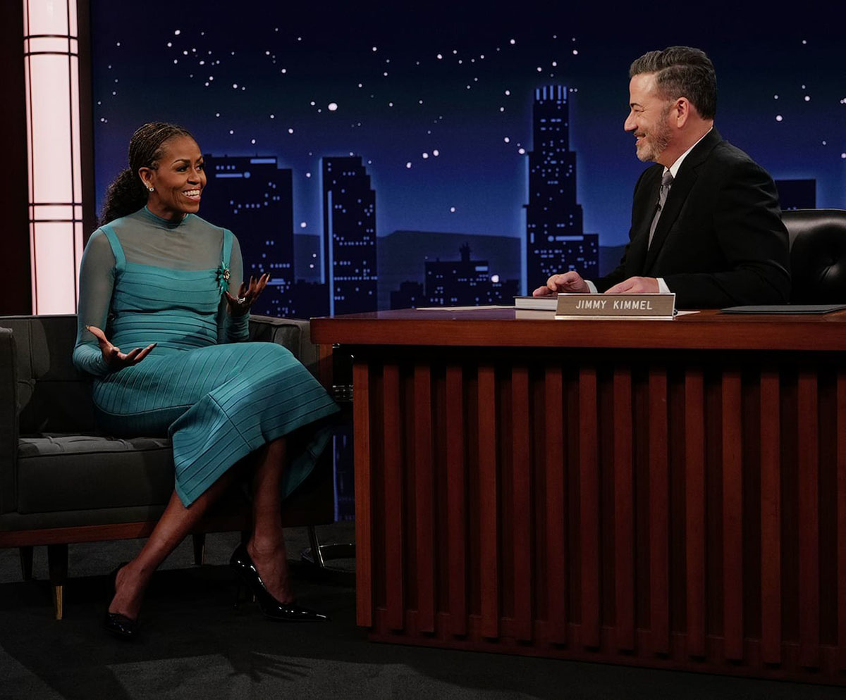 Michelle Obama Steps Out in Hervé Léger on Jimmy Kimmel Live - Red ...