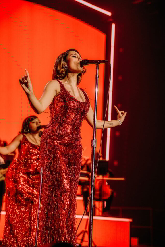 Raye Opens Tour in Emilia Wickstead Red Fringe Gown - Red Carpet ...